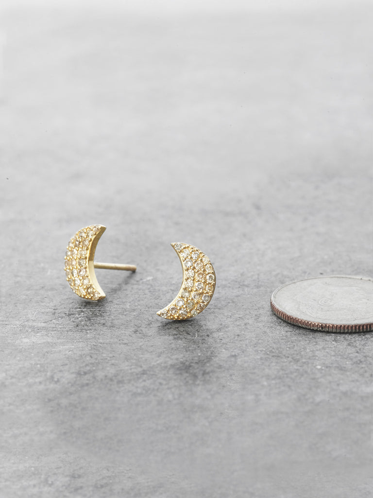 14K Pave Diamond Crescent Moon Posts | LUNESSA