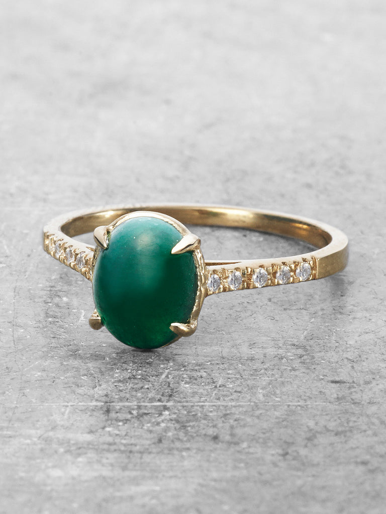 14K Guinevere Ring - Emerald + Diamond | LUNESSA