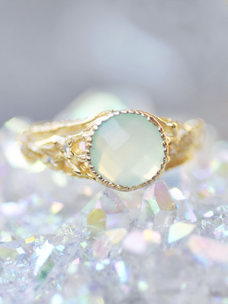 14K Diamond Ophelia Flower Ring - Peruvian Calcite | LUNESSA