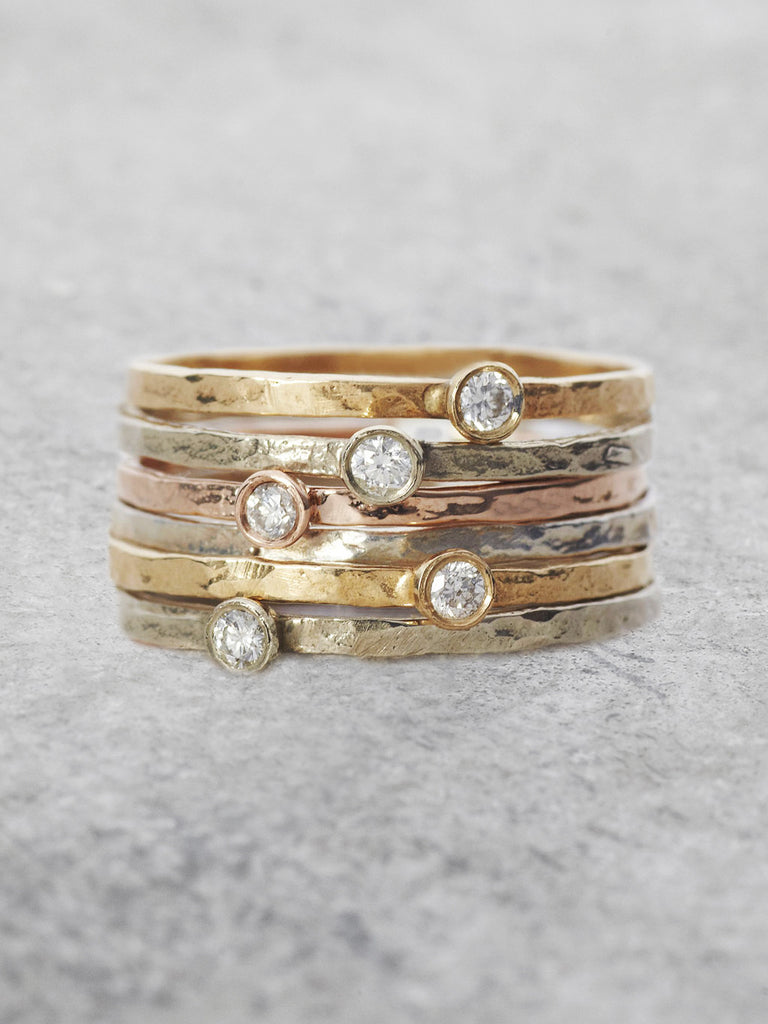 Delicate Diamond Solitaire Stacking Rings | LUNESSA